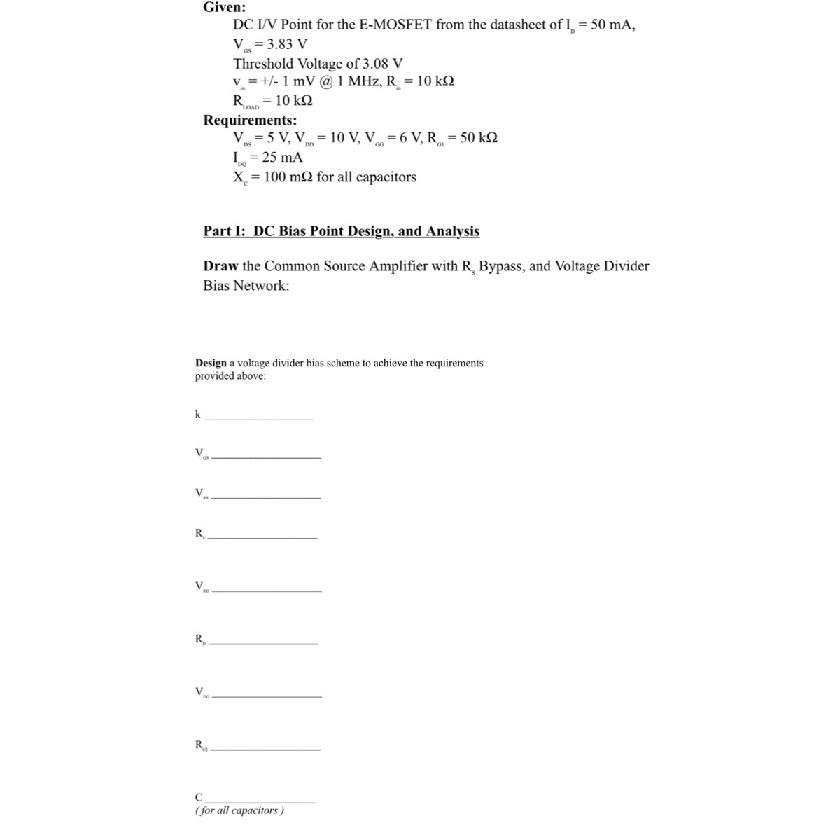 Solved Given:DC I/V Point for the E-MOSFET from the | Chegg.com