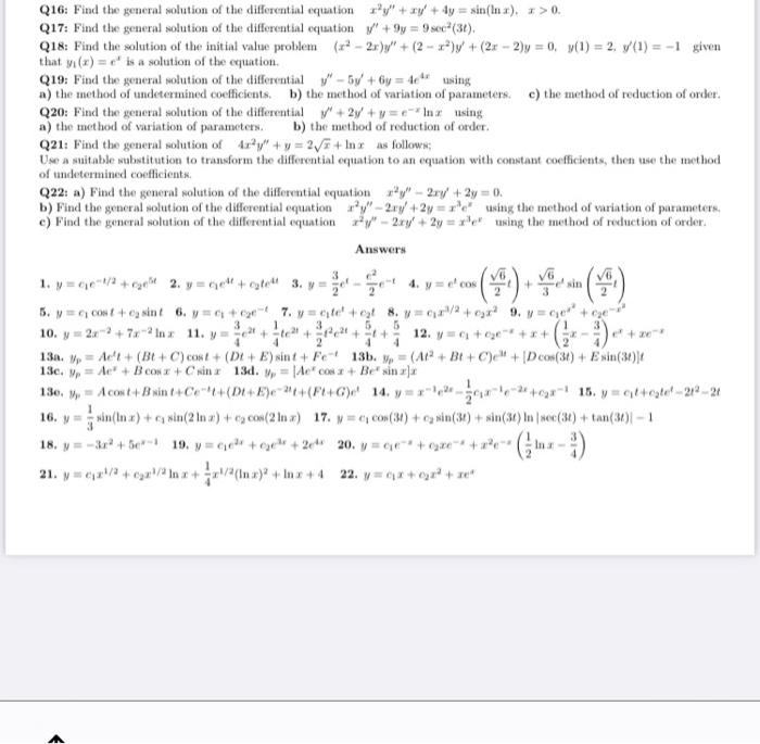 Q16: Find the general solution of the differential | Chegg.com