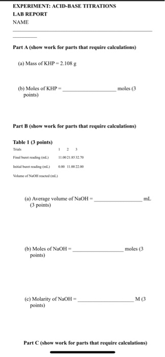 Solved EXPERIMENT: ACID-BASE TITRATIONS OBJECTIVES Use | Chegg.com