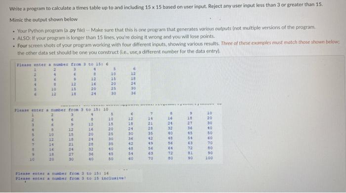 Write a program to calculate a times table up to and | Chegg.com