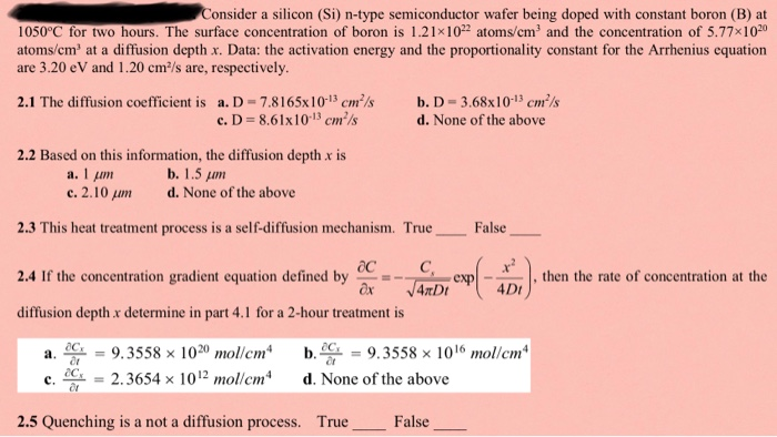 Solved Consider a silicon (Si) n-type semiconductor wafer | Chegg.com