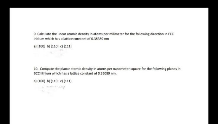 Solved 9 Calculate The Linear Atomic Density In Atoms Per