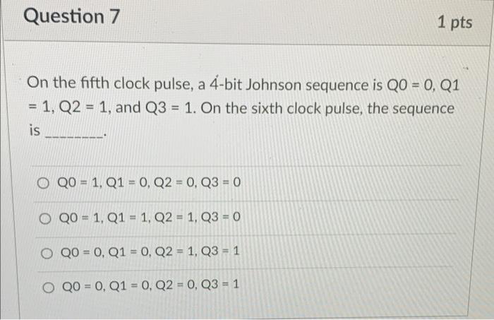 Solved Question 1 1 pts In a 4-bit Johnson counter sequence | Chegg.com