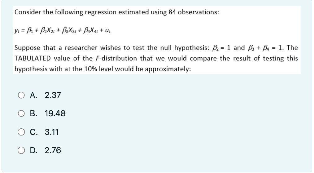 Solved Consider the following regression estimated using 84 | Chegg.com