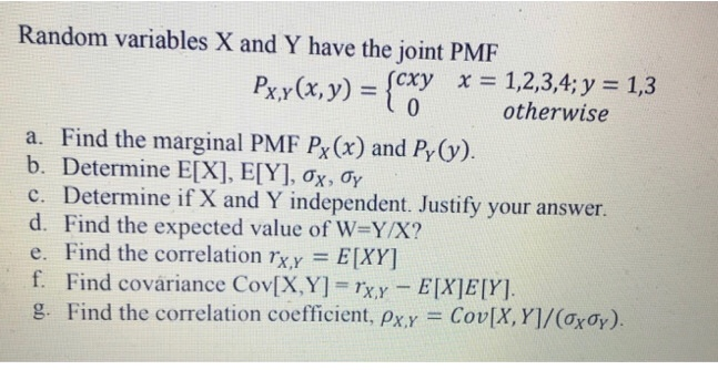 Solved Random variables X and Y have the joint PMF Px,y(x,y) | Chegg.com
