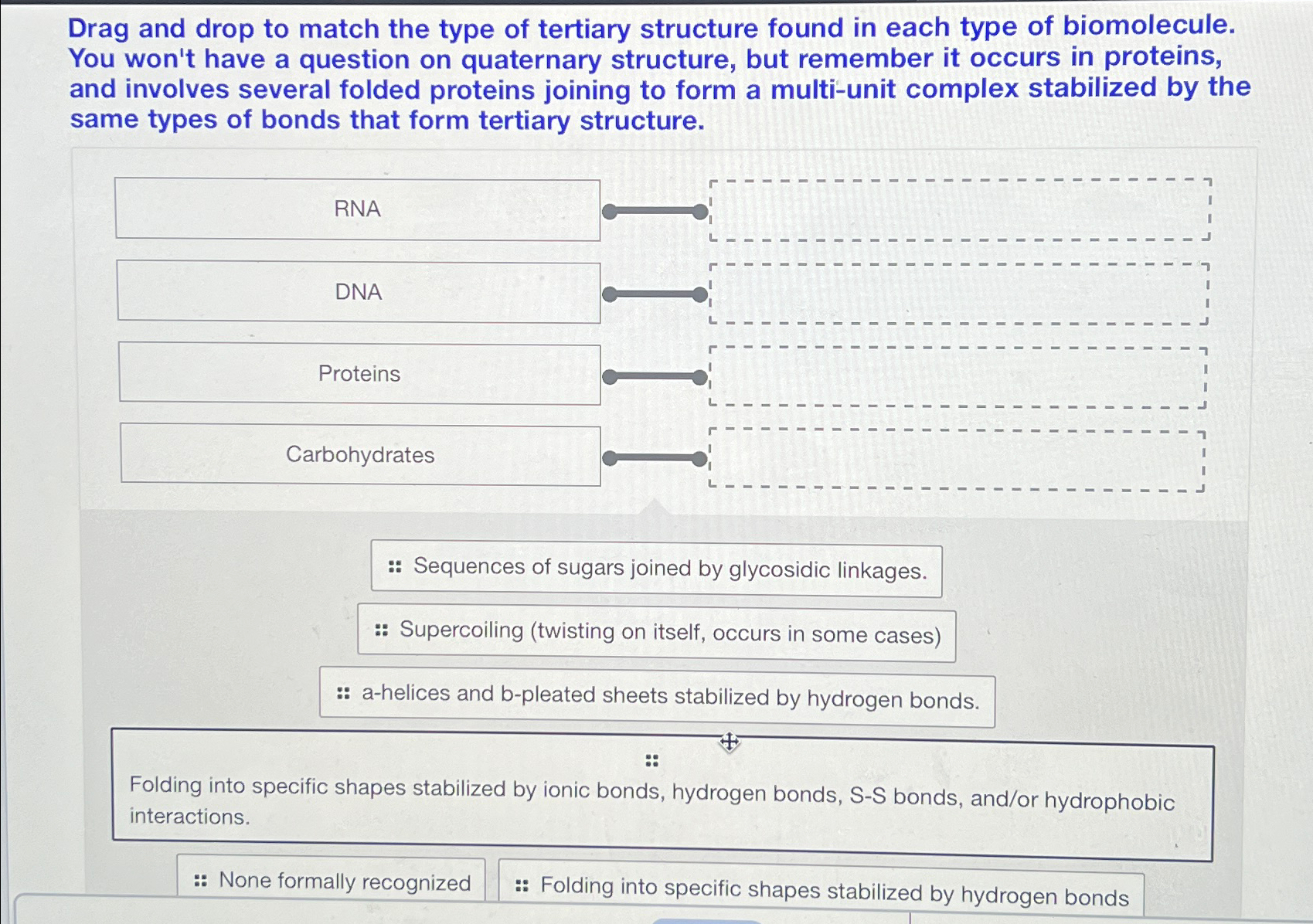 Solved Drag and drop to match the type of tertiary structure | Chegg.com