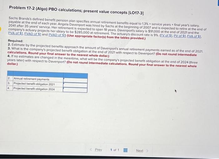 Solved Problem 17-2 (Algo) PBO calculations, present value | Chegg.com