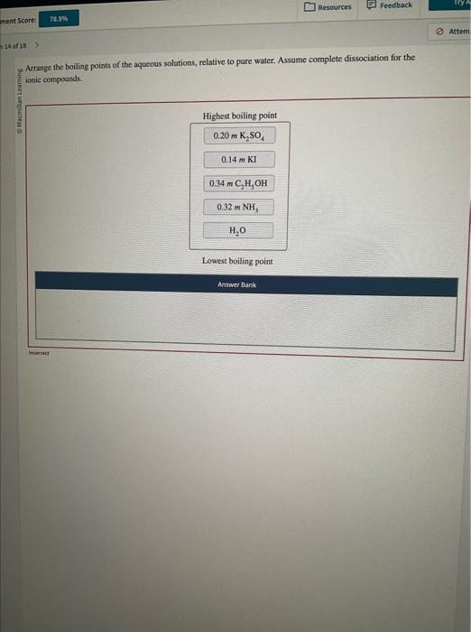 Solved Arrange the boiling points of the aqueous solutions, | Chegg.com
