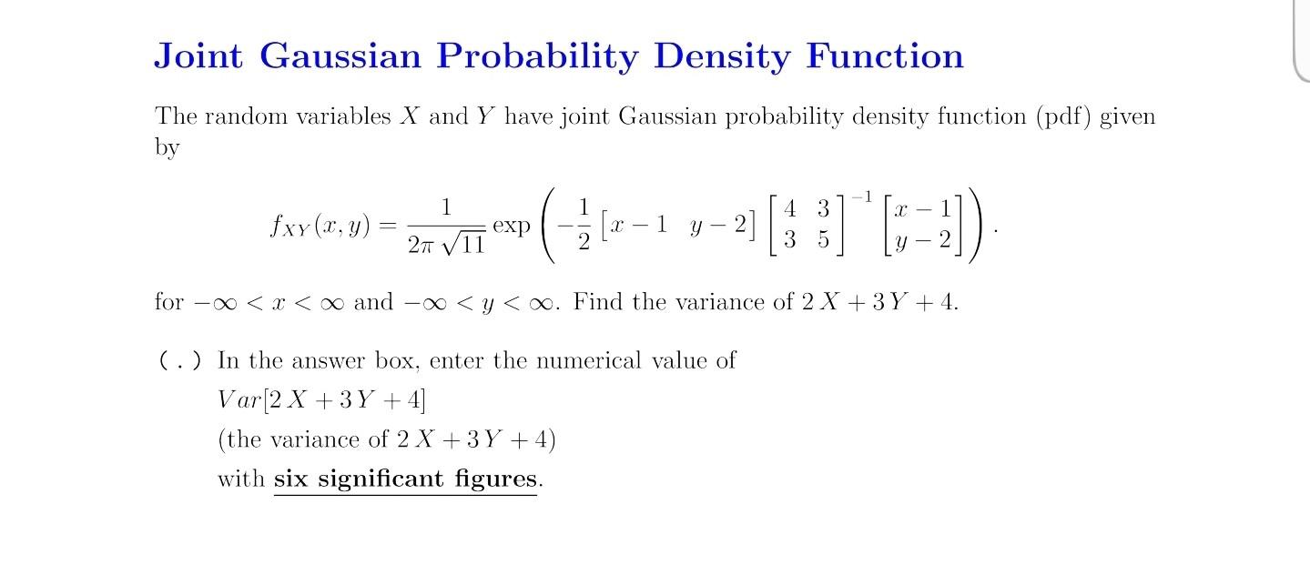 Solved Joint Gaussian Probability Density Function The | Chegg.com