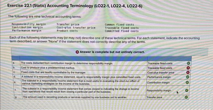 Solved Exercise 22.1 (Static) Accounting Terminology | Chegg.com