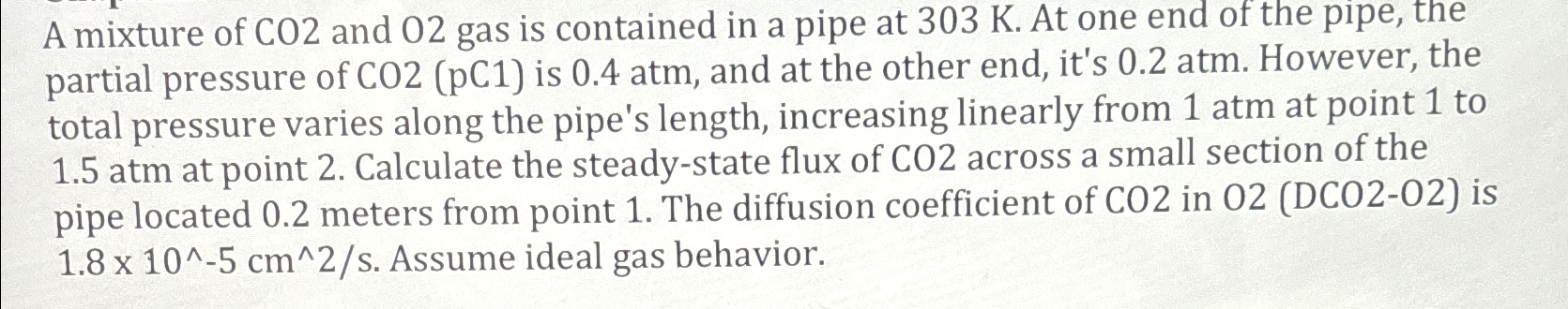 A mixture of CO2 ﻿and 02 ﻿gas is contained in a pipe | Chegg.com