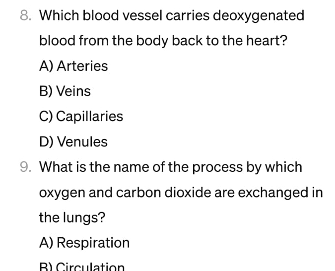 Solved Which blood vessel carries deoxygenated blood from | Chegg.com