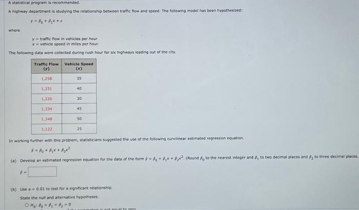 Solved A statistical program is recommended. A highway | Chegg.com