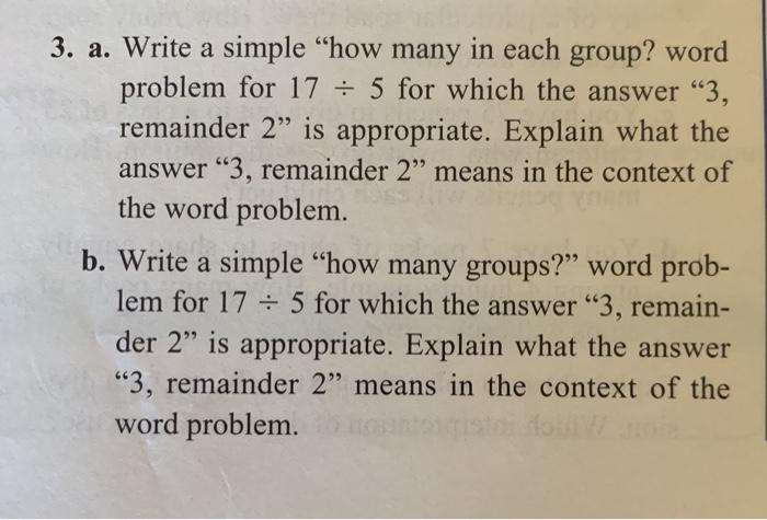Solved 3. a. Write a simple “how many in each group? word | Chegg.com