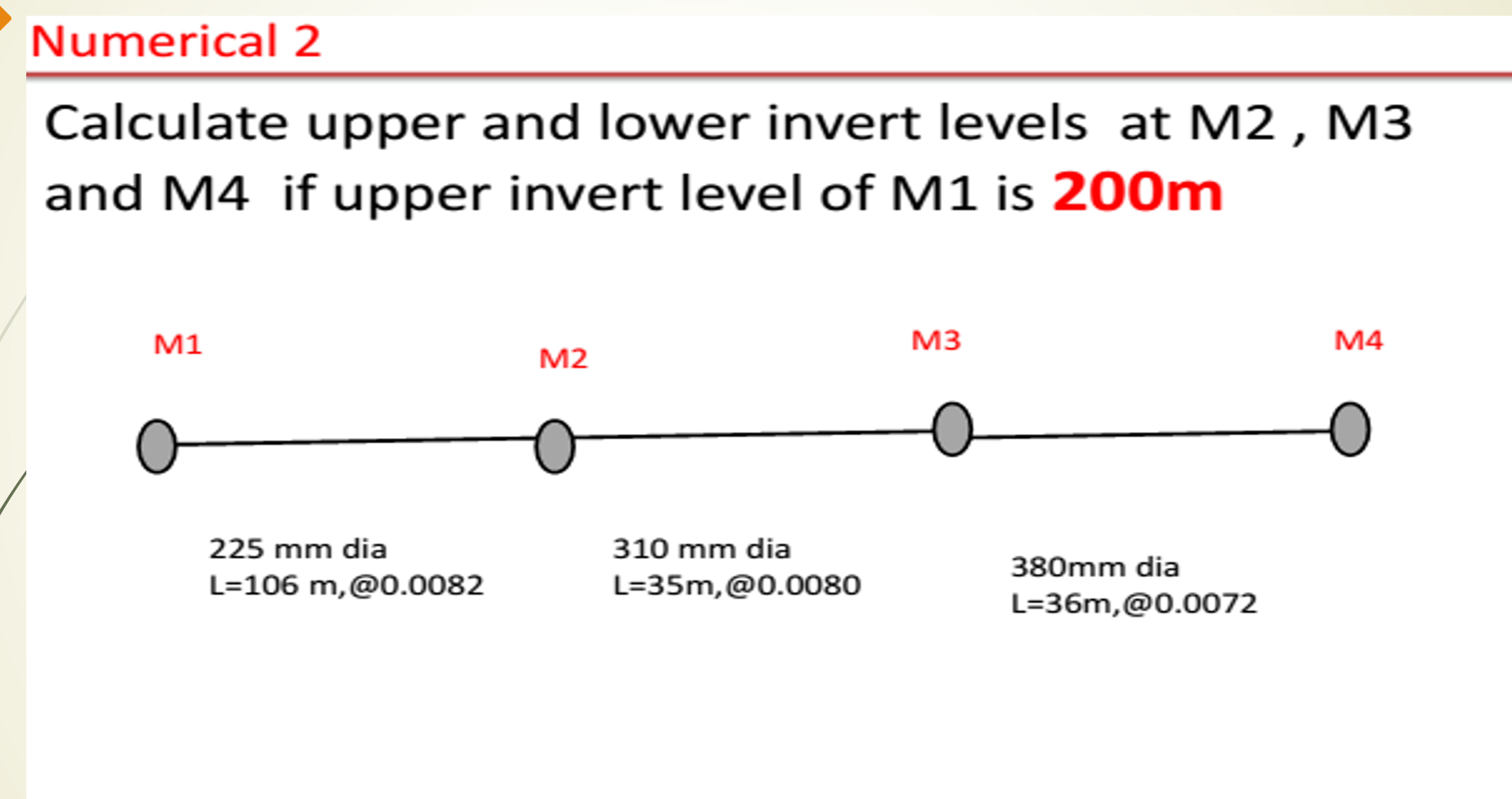 Solved Calculate upper and lower invert levels at M2, M3and | Chegg.com Solved Calculate upper and lower invert levels at M2, M3and | Chegg.com