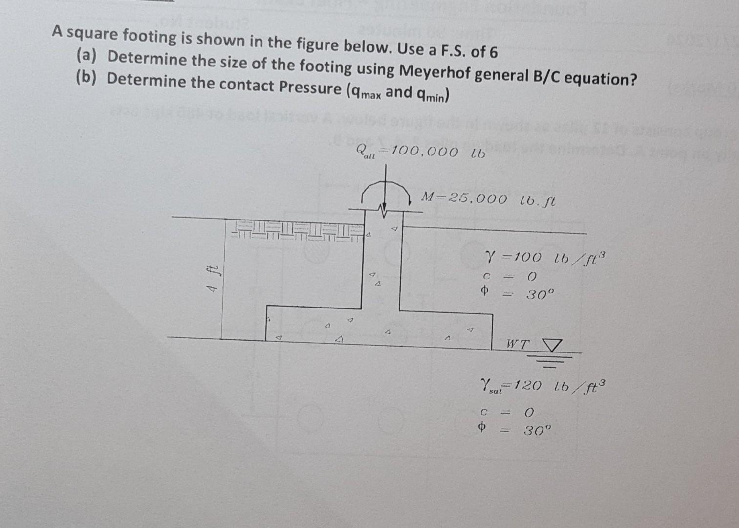 A square footing is shown in the figure below. Use a | Chegg.com