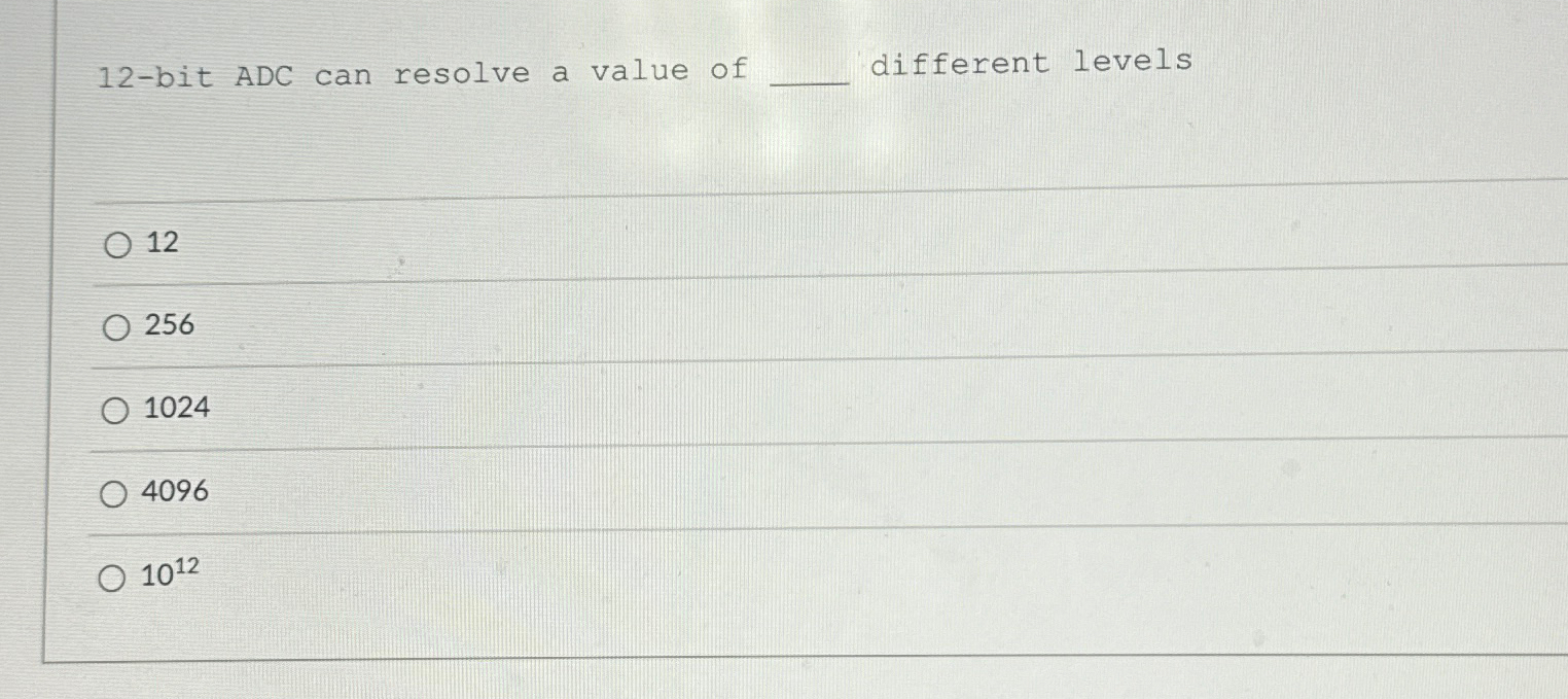 Solved 12-bit ADC can resolve a value of different | Chegg.com