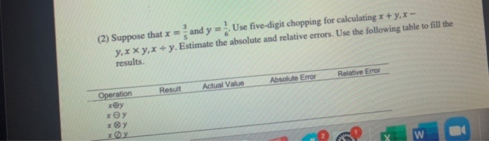Solved (2) Suppose that x = and y = Use five-digit chopping | Chegg.com