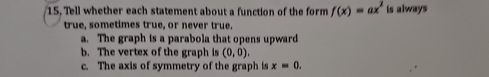 Solved Tell whether each statement about a function of the | Chegg.com