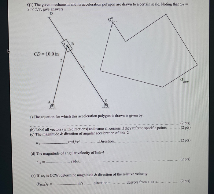 01) The given mechanism and its acceleration polygon | Chegg.com