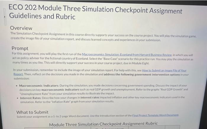 Solved ECO 202 Module Three Simulation Checkpoint Assignment | Chegg.com Solved ECO 202 Module Three Simulation Checkpoint Assignment | Chegg.com