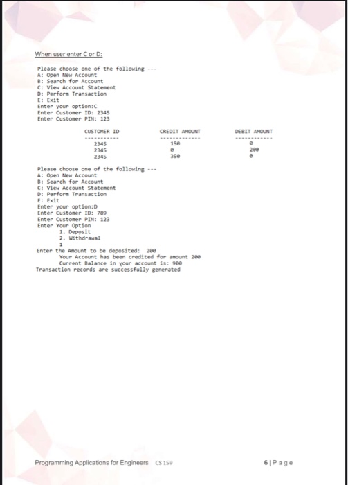 Solved Problem Write a C program to implement a banking | Chegg.com