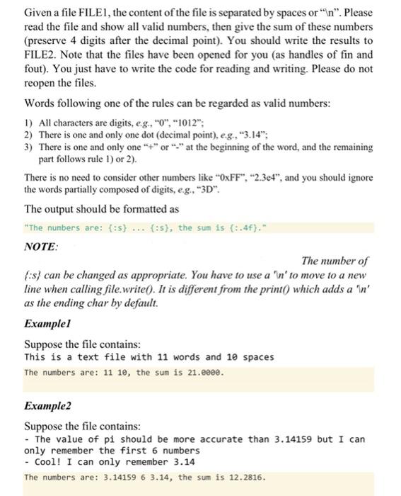 Solved Given a file FILE1, the content of the file is | Chegg.com