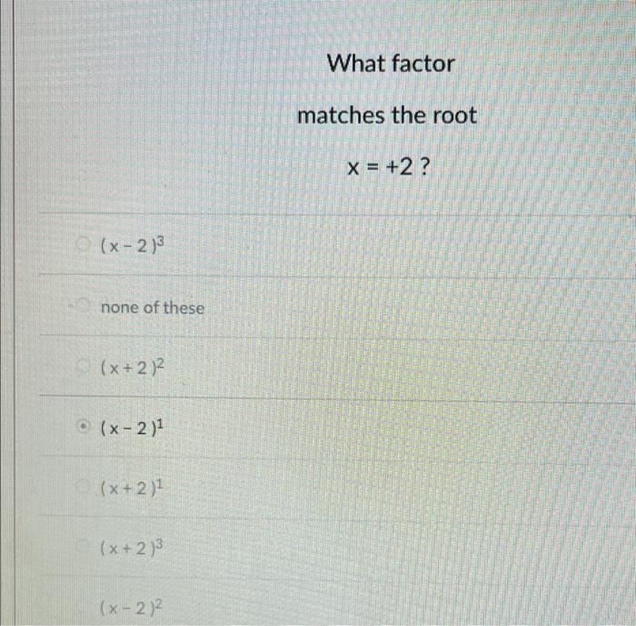 Solved What factor matches the root X = +2 ? (x-2)3 none of | Chegg.com