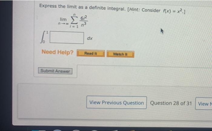 Solved Express the limit as a definite integral. (Hint: | Chegg.com