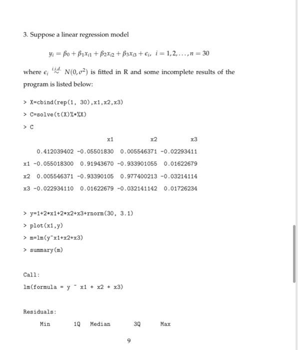 Solved 3. Suppose a linear regression model y = Bo + B1X1 + | Chegg.com