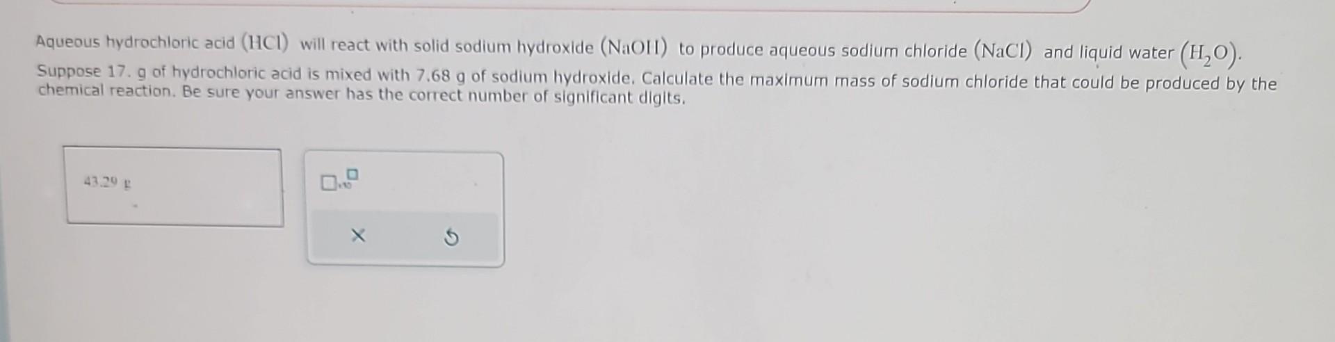 Solved Aqueous hydrochloric acid (HCl) will react with solid | Chegg.com
