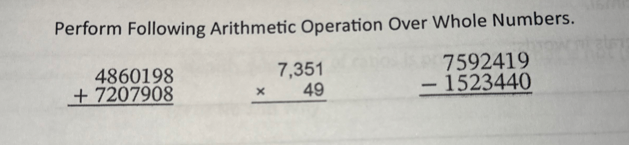 Solved Perform Following Arithmetic Operation Over Whole | Chegg.com