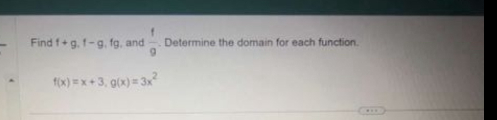 Solved Find f+g,f-g,fg, ﻿and fg. ﻿Determine the domain for | Chegg.com