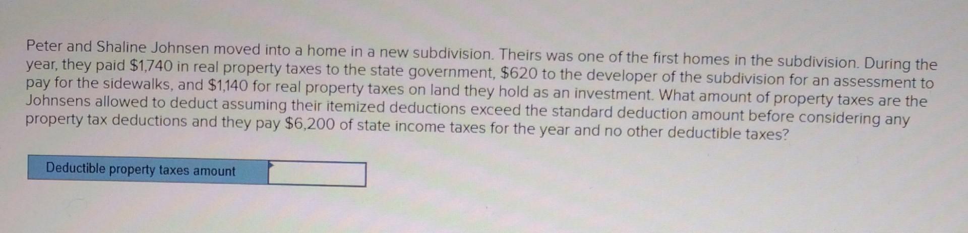 Solved Peter and Shaline Johnsen moved into a home in a new | Chegg.com