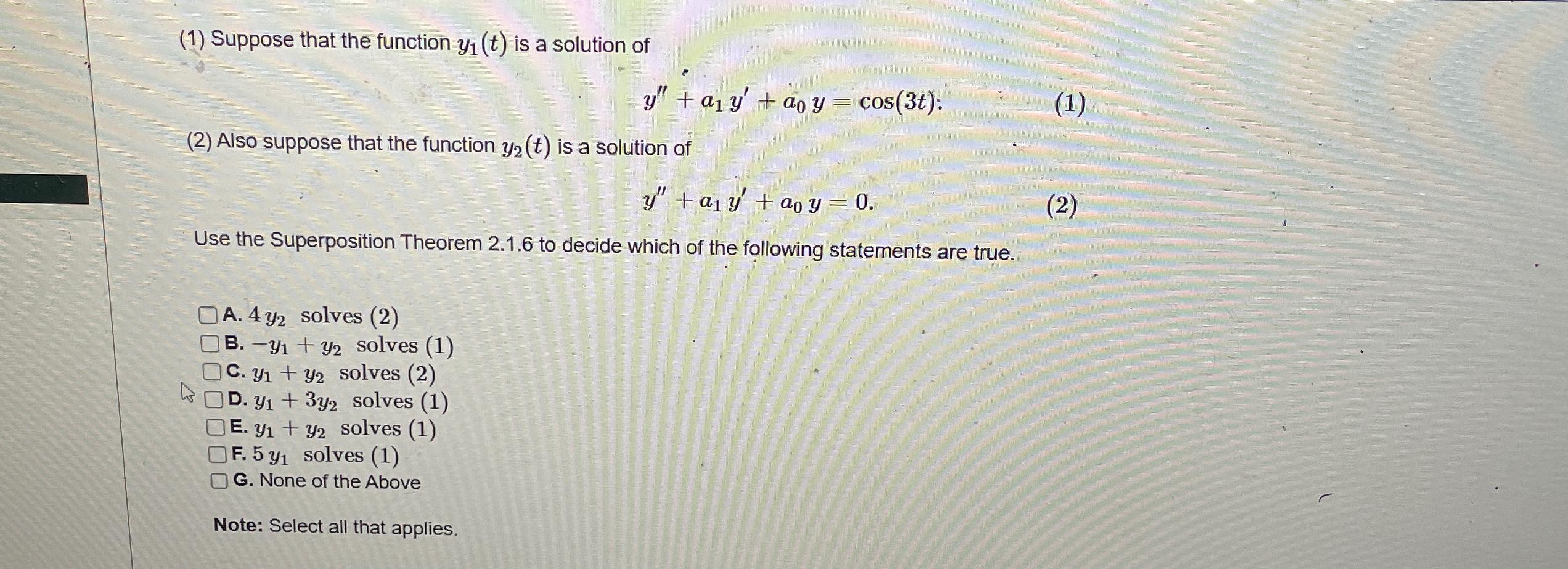 Solved (1) ﻿Suppose that the function y1(t) ﻿is a solution | Chegg.com