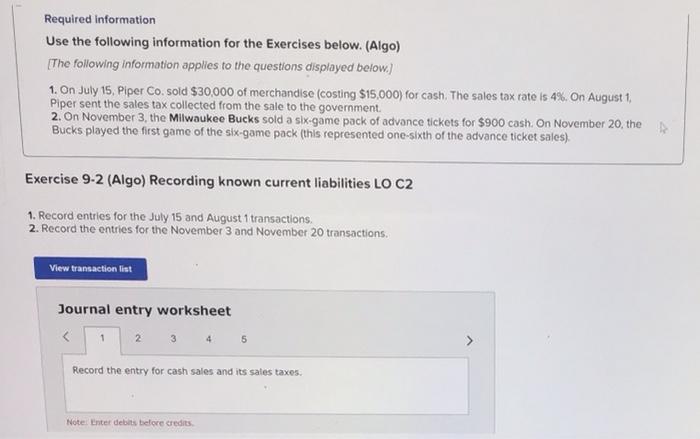 Solved Required information Use the following information | Chegg.com