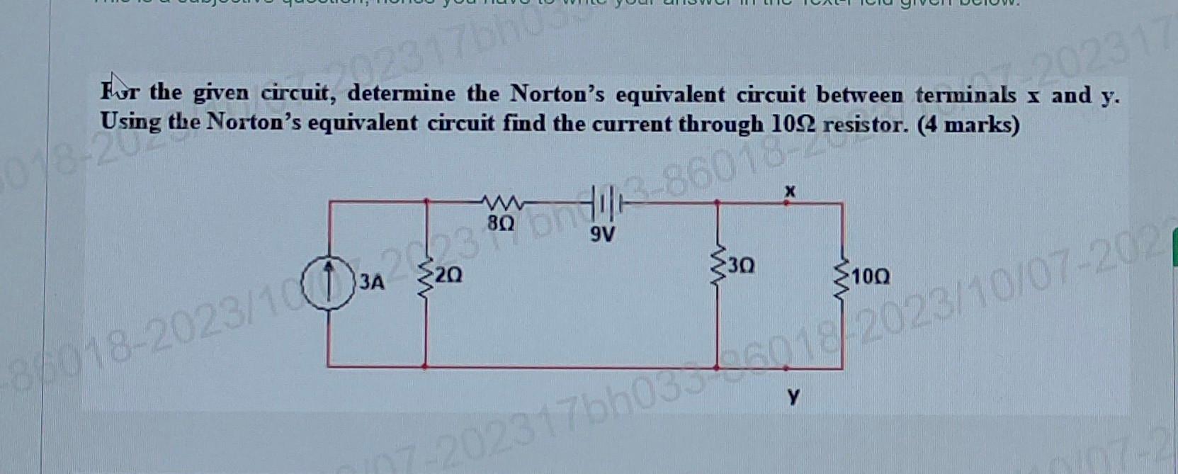 Solved For the given circuit, determine the Norton's | Chegg.com