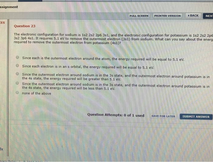 Solved ssignment FULL SCREEN PRINTER VERSION «BACK NEX ES | Chegg.com