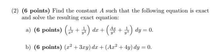 Solved (2) (6 points) Find the constant A such that the | Chegg.com