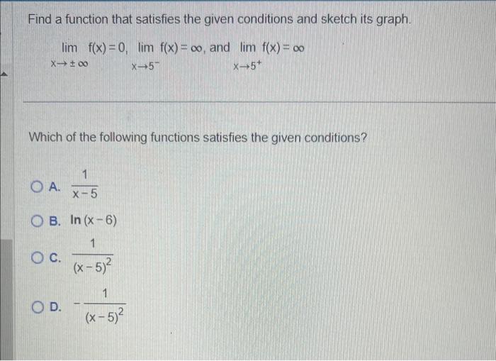 Solved Find a function that satisfies the given conditions | Chegg.com