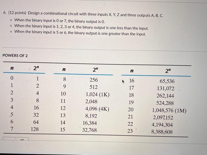 Solved 6. (12 points) Design a combinational circuit with | Chegg.com