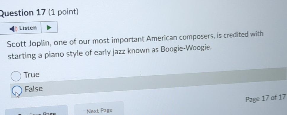 Solved Question 17 (1 ﻿point)Scott Joplin, one of our most | Chegg.com