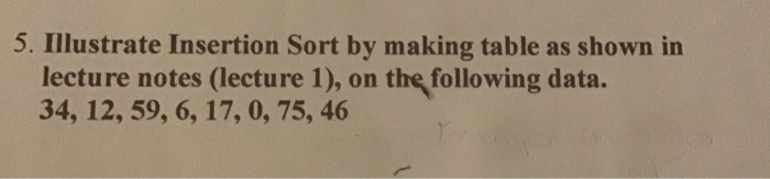 Solved 5. Illustrate Insertion Sort by making table as shown | Chegg.com