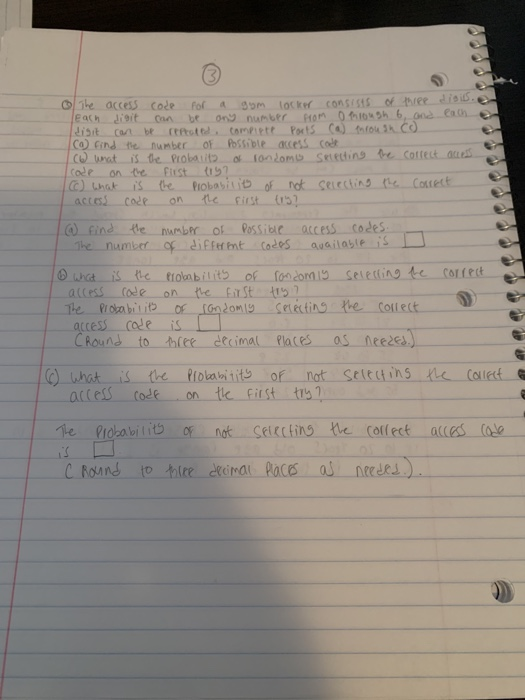 Solved of the access code for a gom locker consists of three | Chegg.com