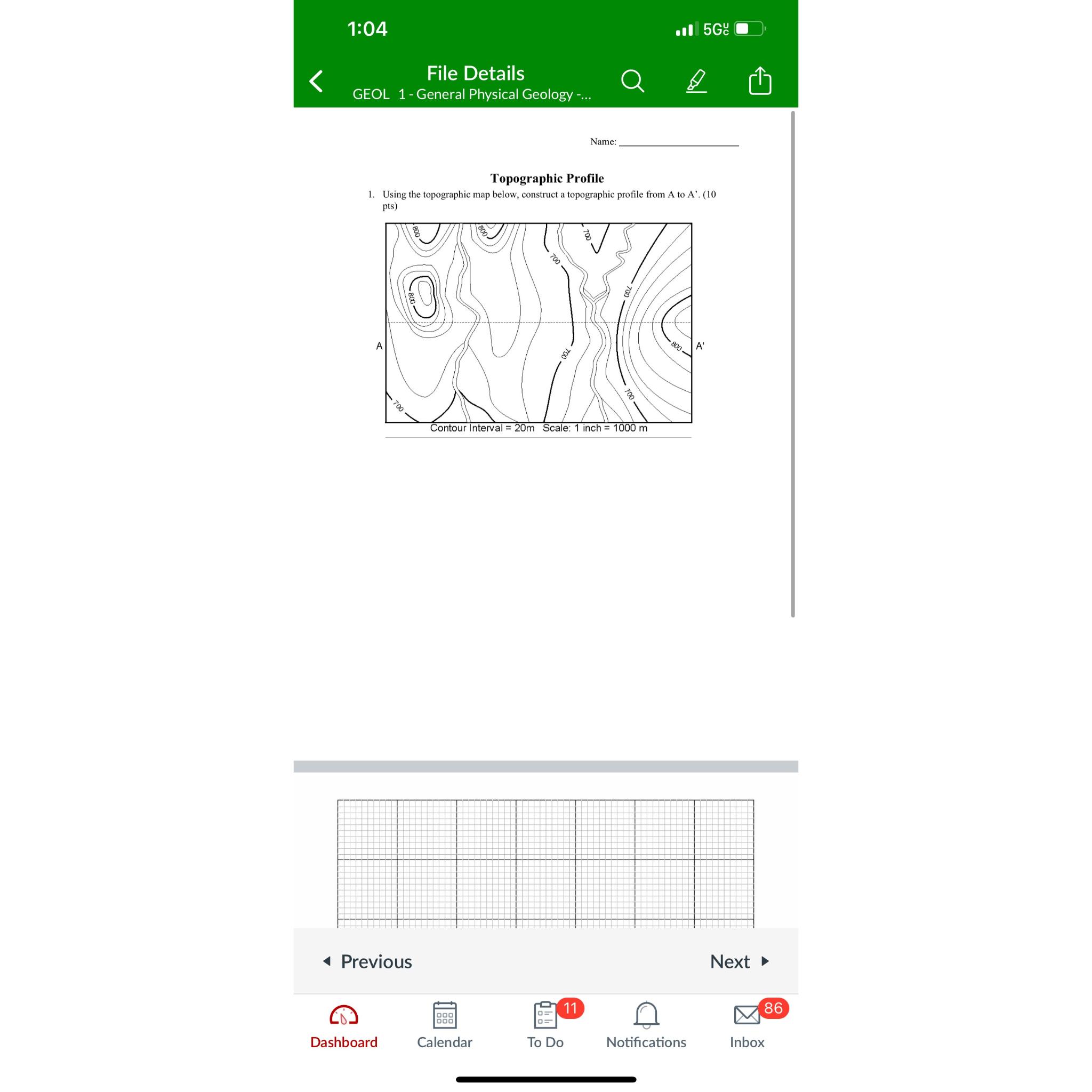 Solved Using The Topographic Map Below Construct A 