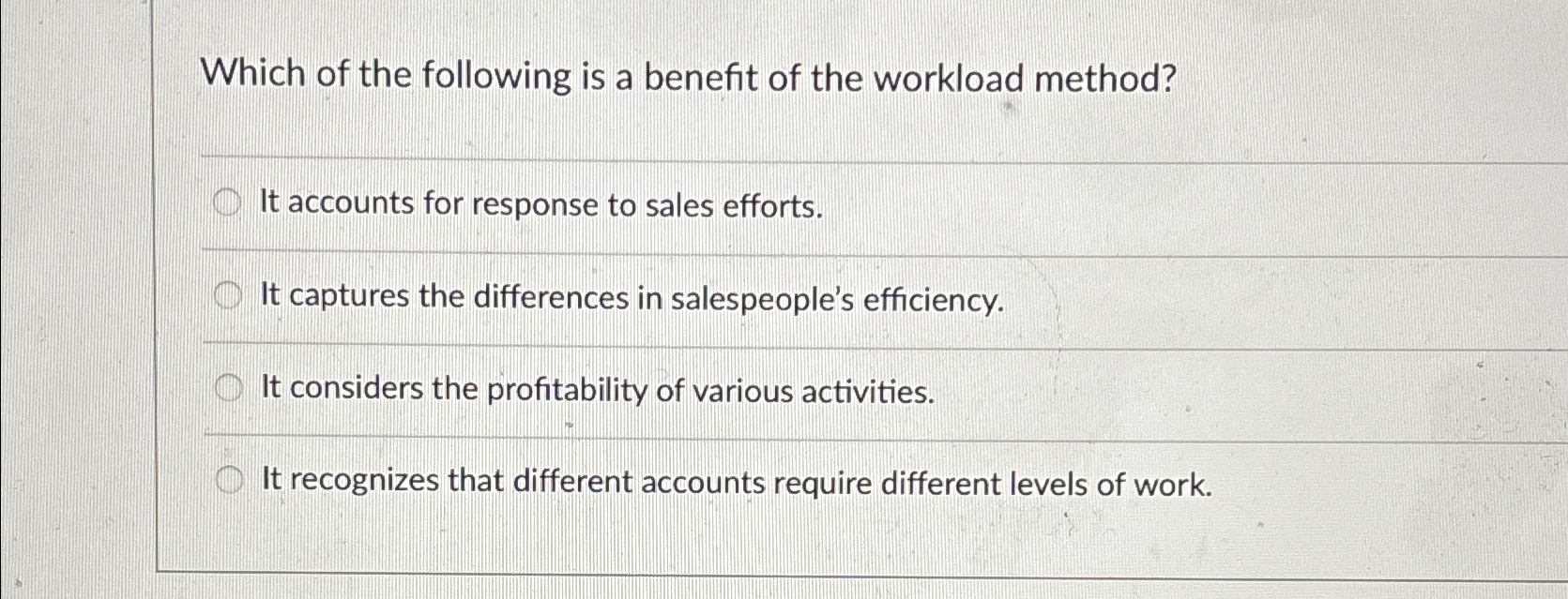 Solved Which of the following is a benefit of the workload | Chegg.com