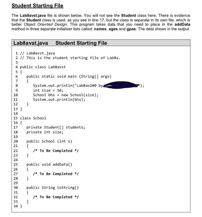 Solved The goal for Lab8a is to use the provided Student | Chegg.com
