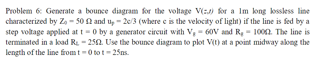 Solved Problem 6: Generate a bounce diagram for the voltage | Chegg.com