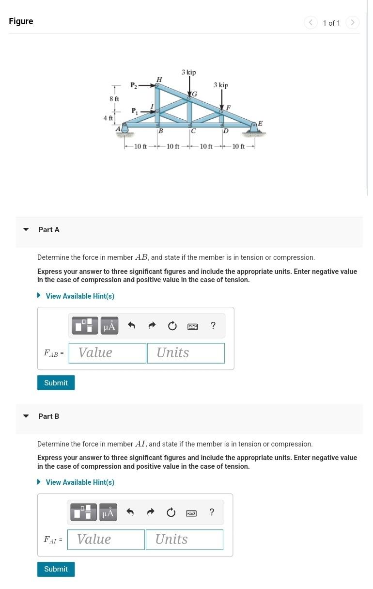 Solved Determine the force in member AB, and state if the | Chegg.com