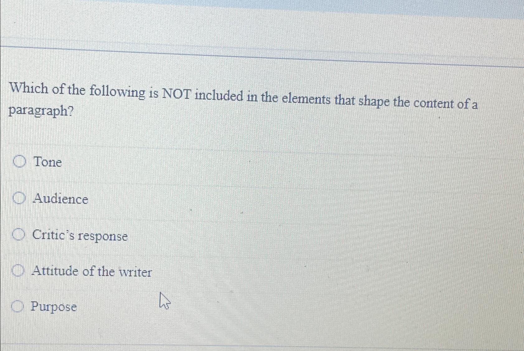 Solved Which of the following is NOT included in the | Chegg.com
